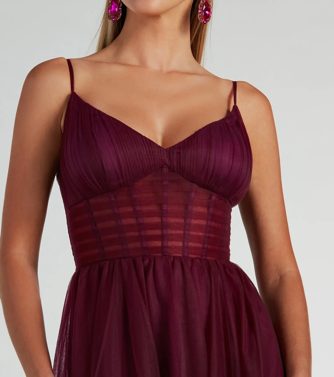 Paulette Sleeveless A Line Mesh Formal Dress And Windsor