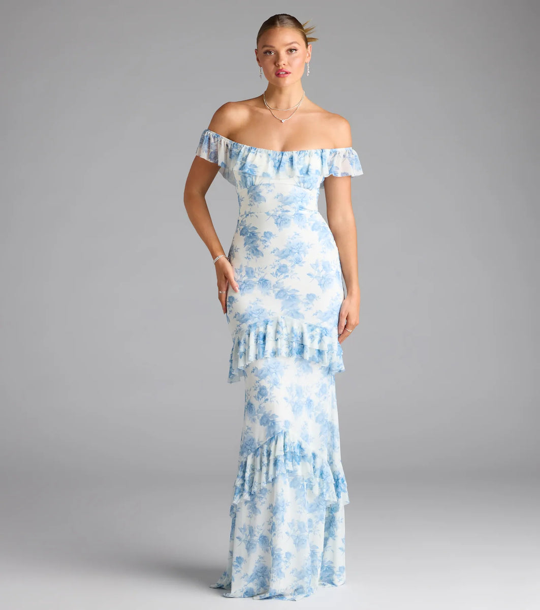 Charmaine Off-The-Shoulder Floral Formal Dress & Windsor