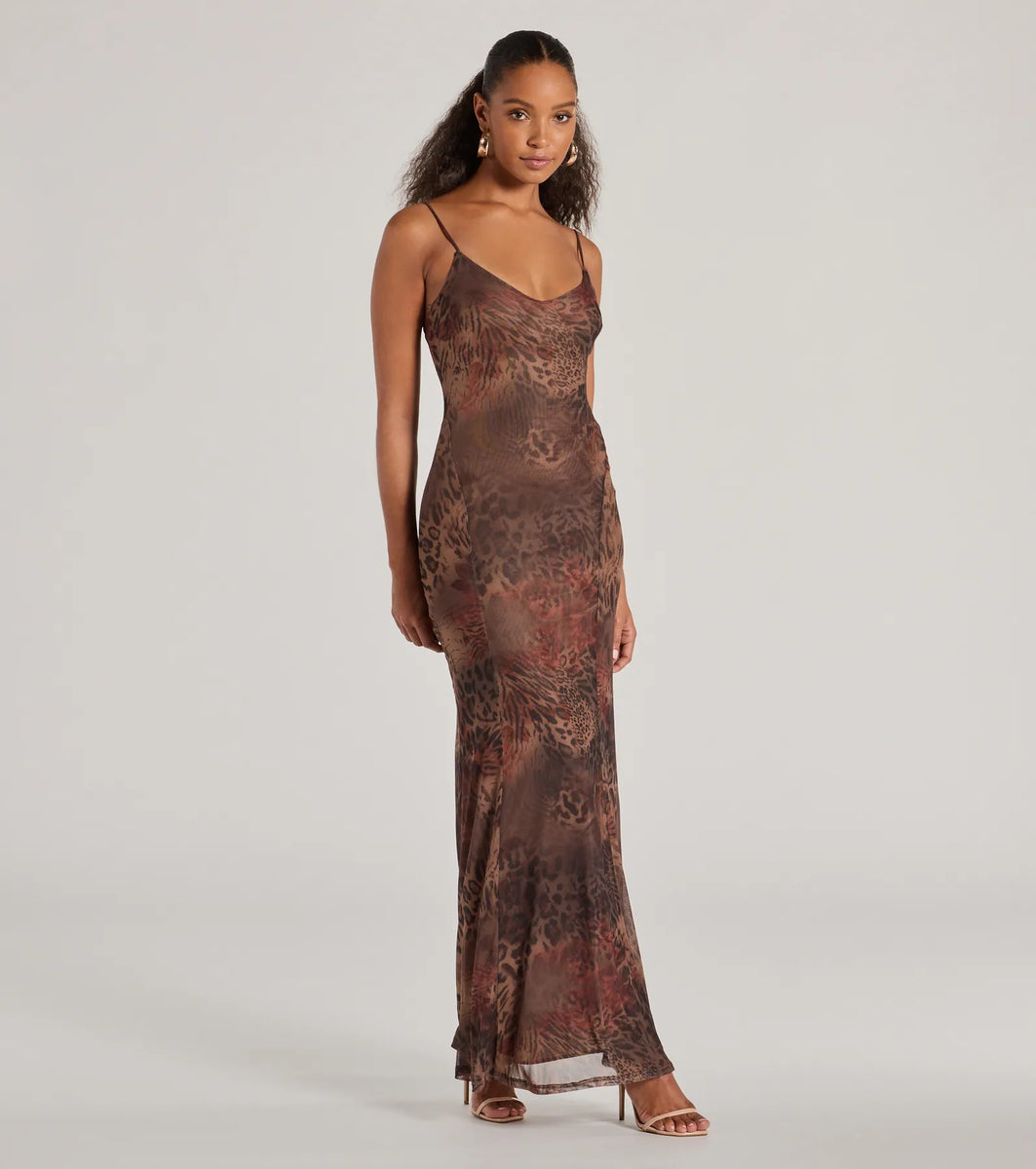 Fierce Allure Leopard Print Mesh Maxi Dress & Windsor