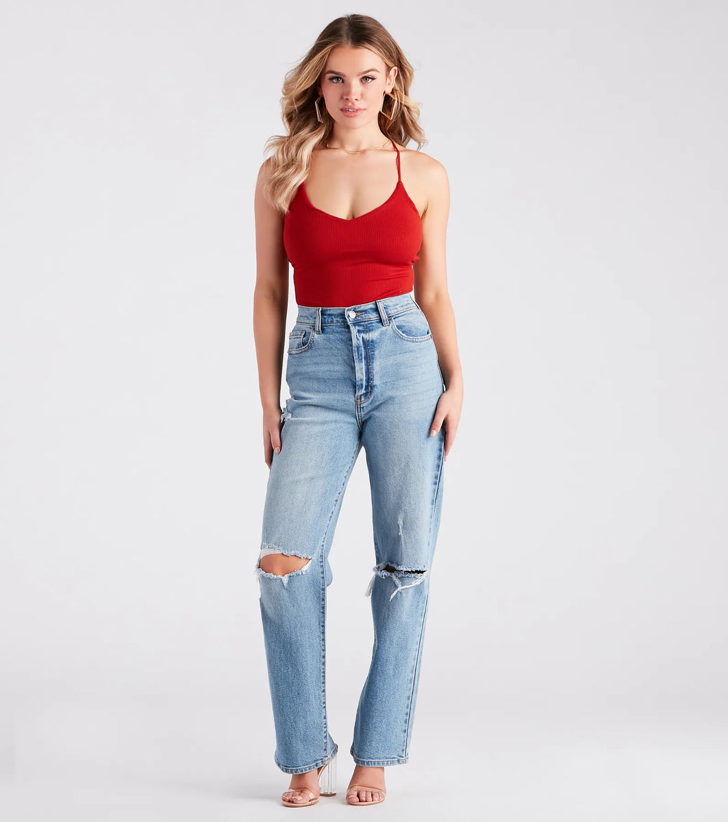 Turn Up The Heat Strappy Rib Knit Bodysuit & Windsor