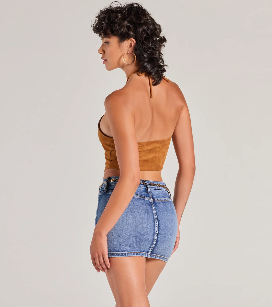 Western Trend Hanky Hem Halter Crop Top & Windsor