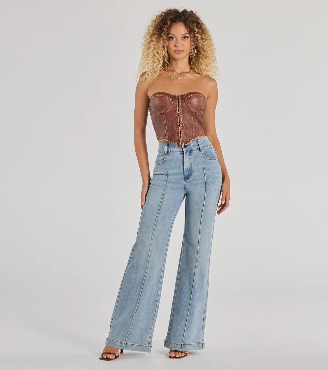 Boldly Chic Faux Leather Cropped Corset And Windsor