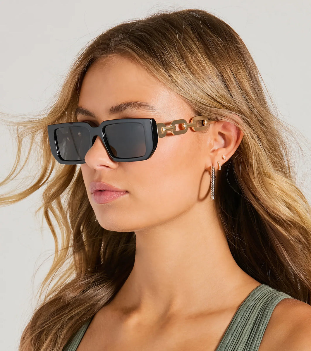 Cool Icon Chain-Link Rectangle Sunglasses & Windsor