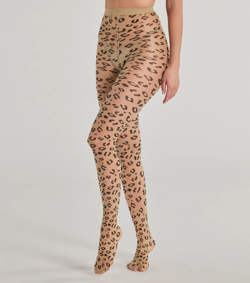 Fierce And Sultry Flocked Leopard Sheer Tights & Windsor