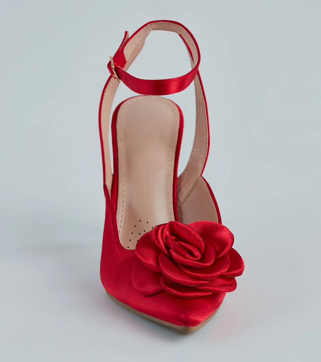 Sleek Charm Satin Rosette Stiletto Pumps & Windsor