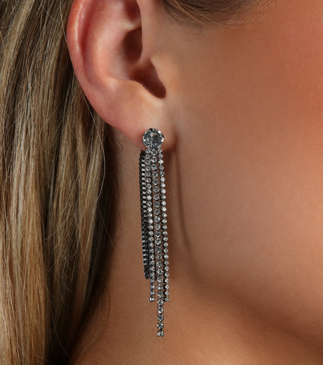 Edgy Glamour Rhinestone Fringe Earrings & Windsor