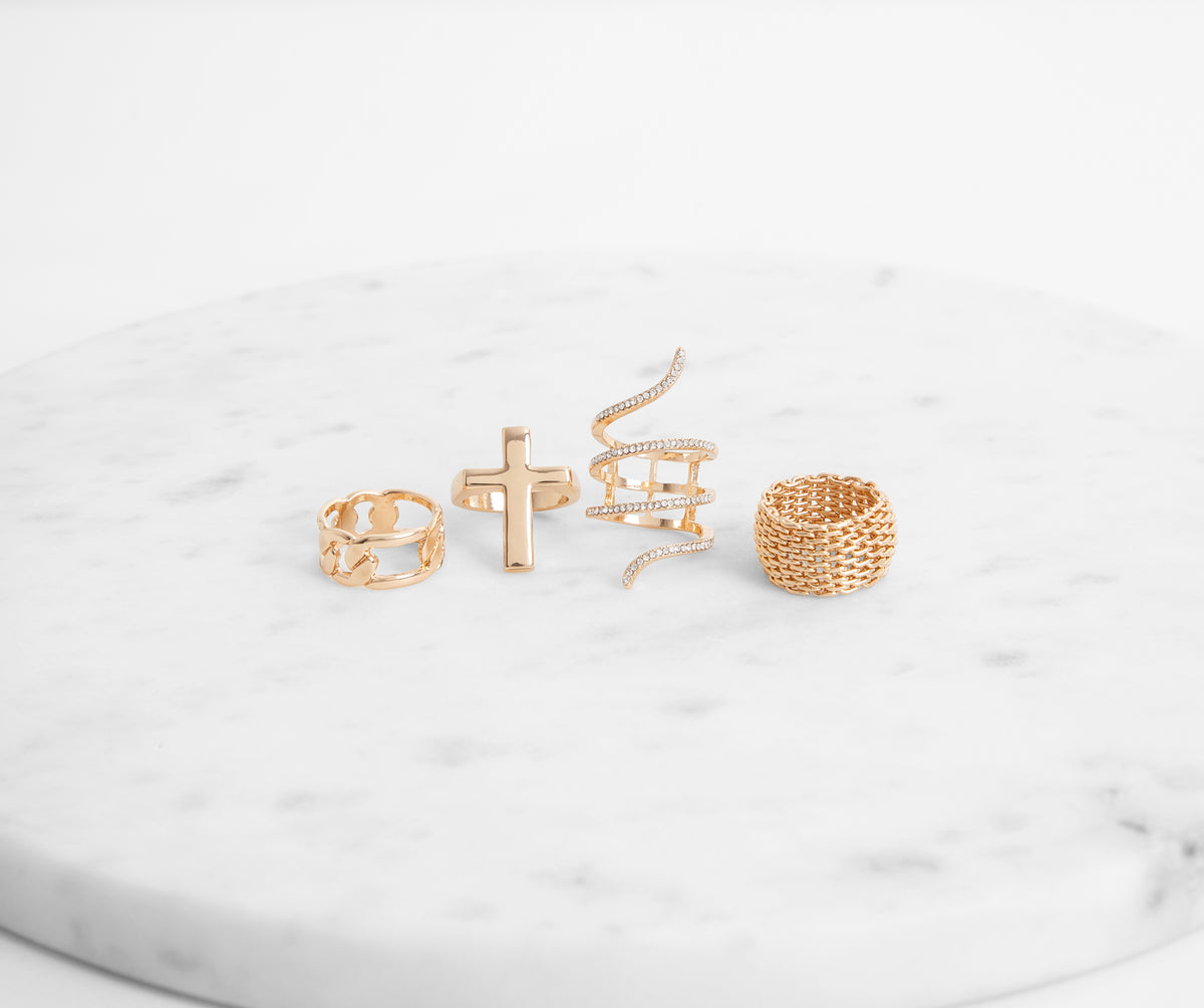 Four Pack Trendy Statement Rings & Windsor