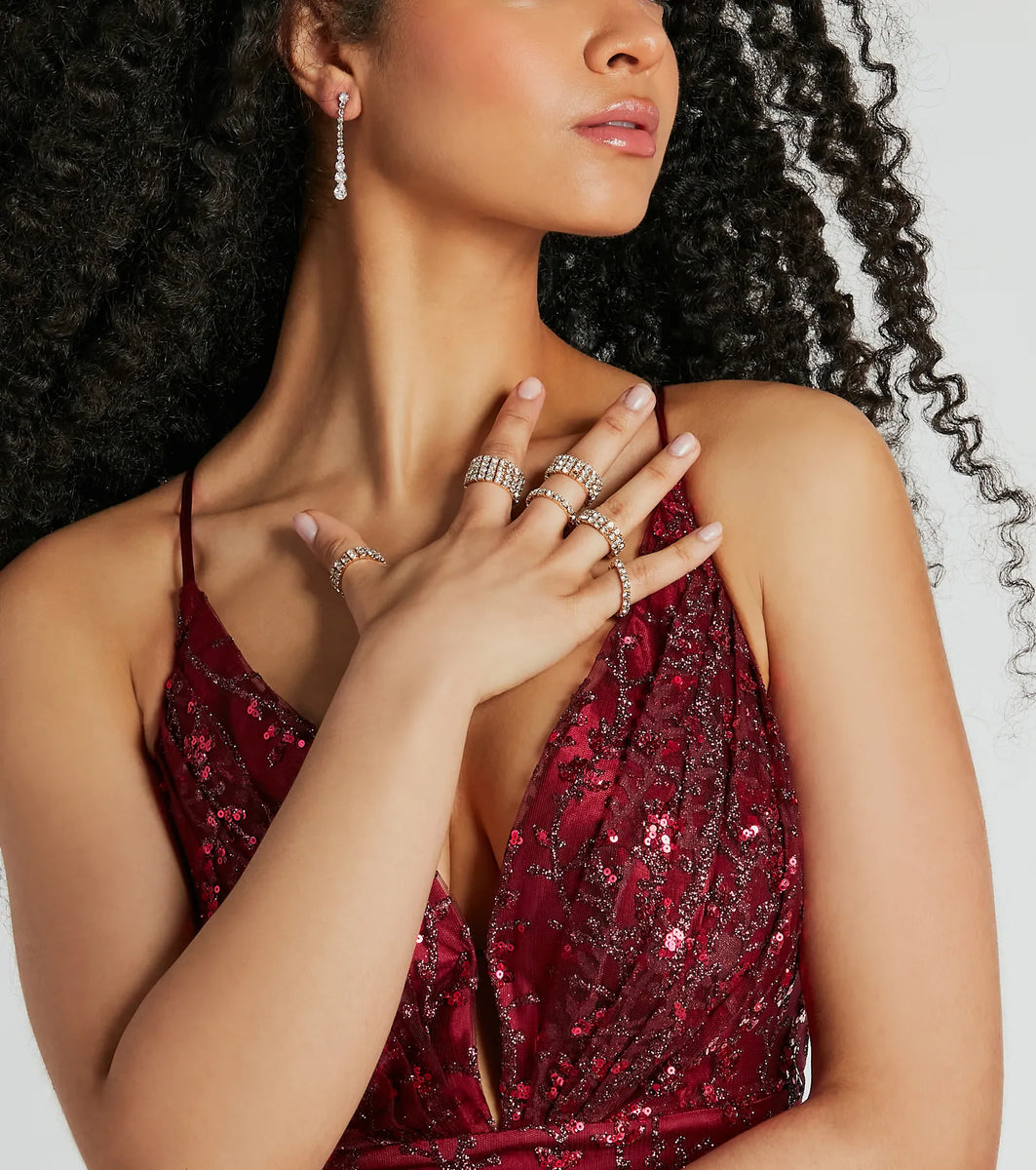 Gleam On Rhinestone Six-Pack Ring Set & Windsor