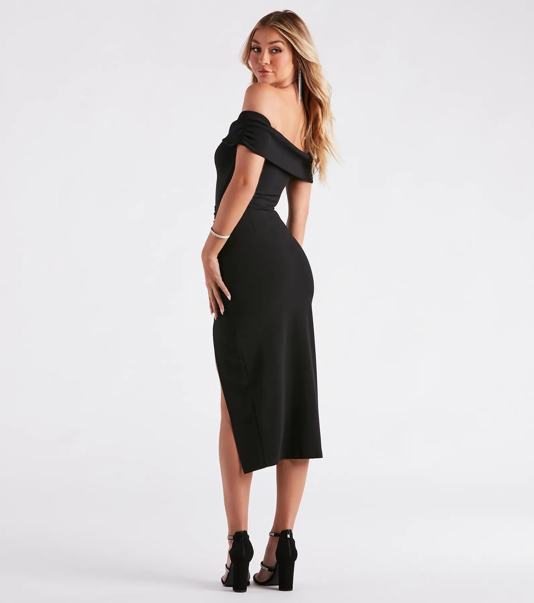 Madi Formal Crepe Slit Midi Dress & Windsor