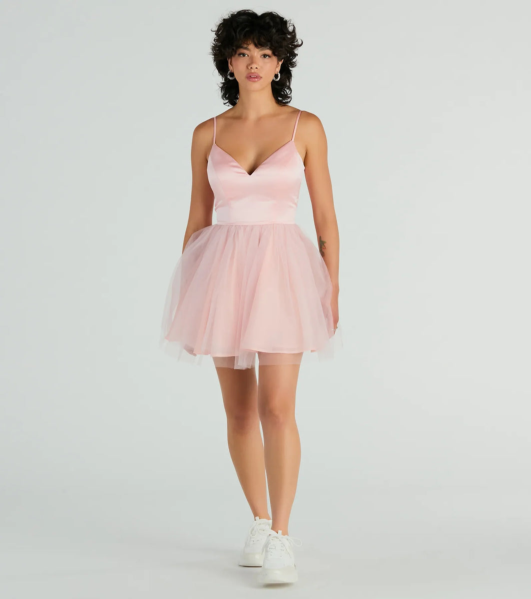 Edith V-Neck A-Line Satin Tulle Party Dress & Windsor