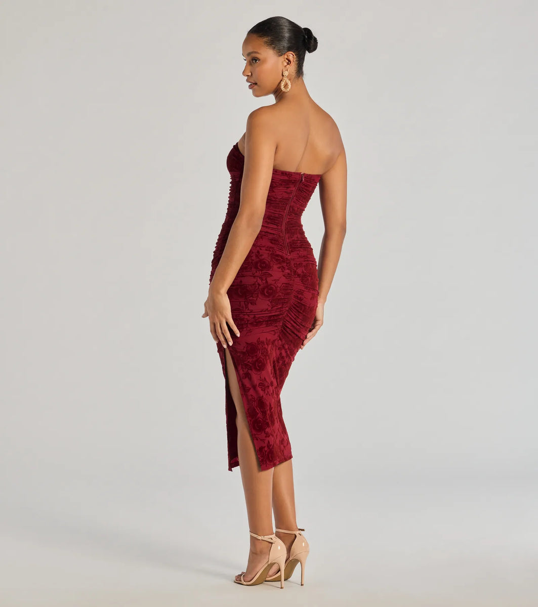 Destiny Strapless Velvet Mesh Midi Dress & Windsor