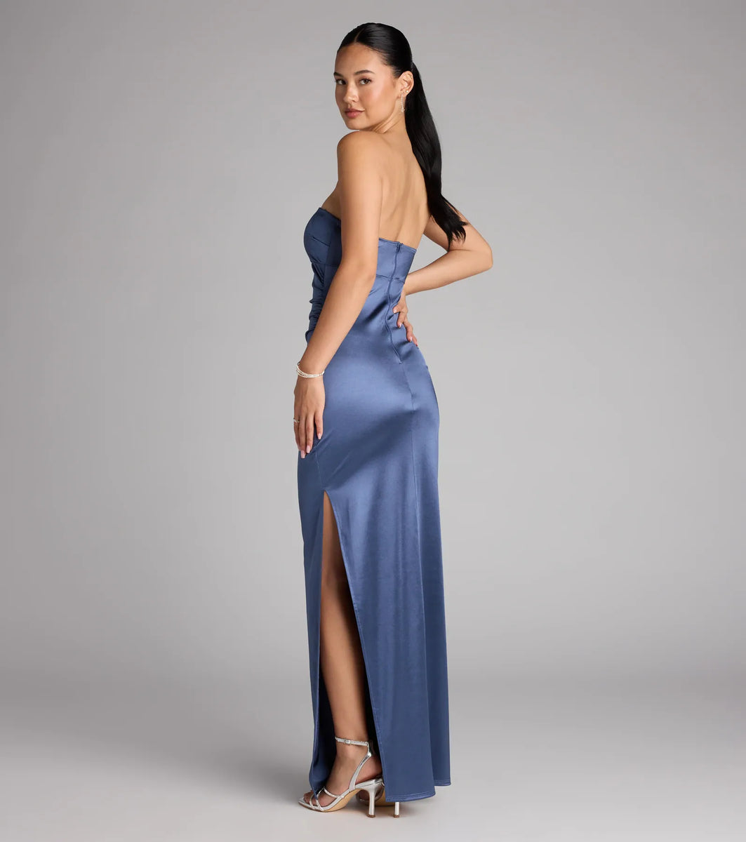 Kaleigh Satin Strapless Formal Dress & Windsor