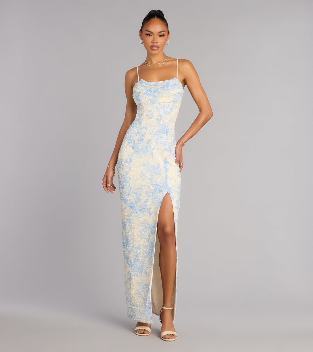 Brandy Floral Beaded Slit Formal Dress & Windsor