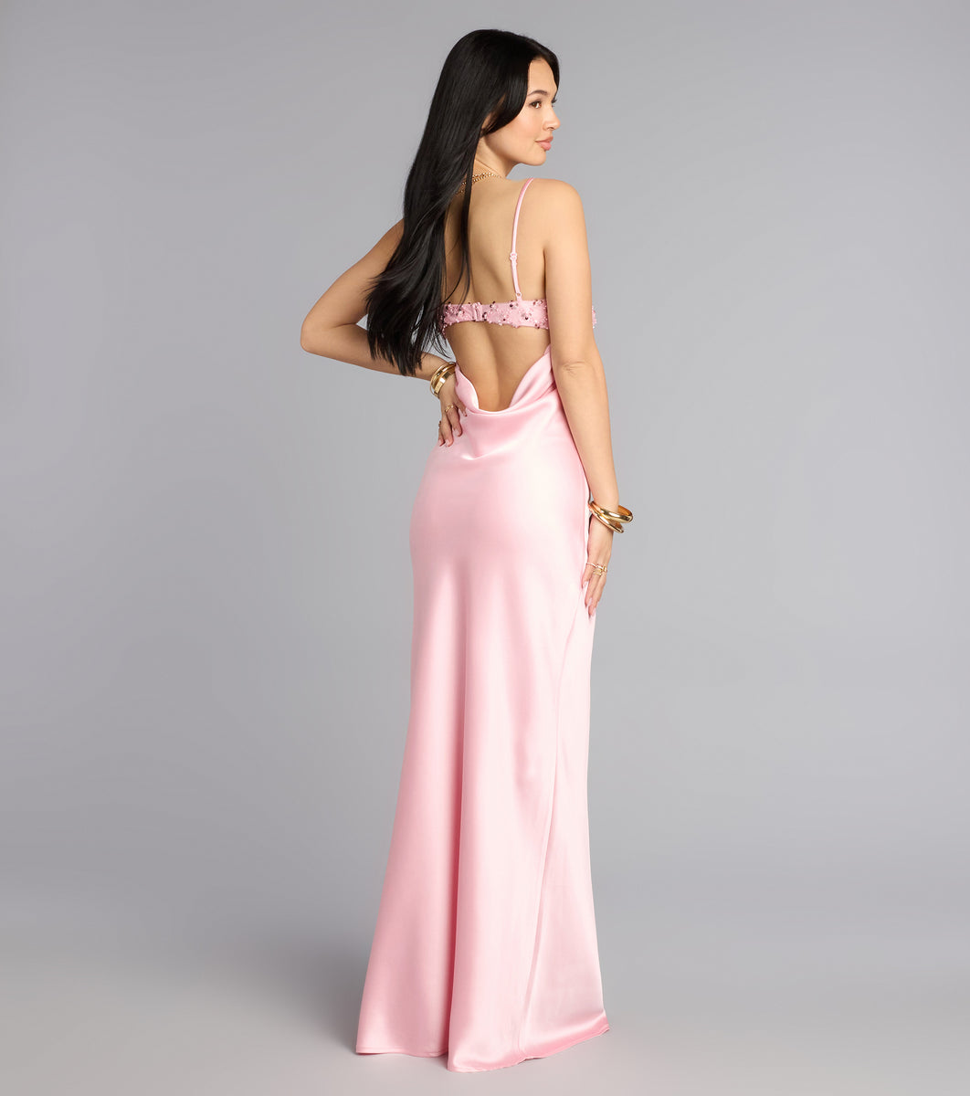 Ruby Satin Low Back Column Formal Dress & Windsor