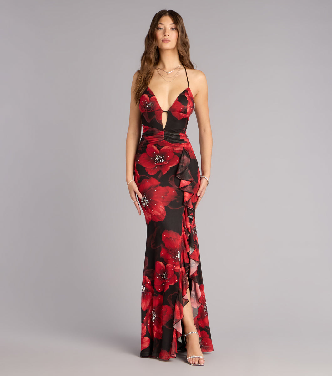 Christen Floral Rhinestone Mesh Formal Dress & Windsor