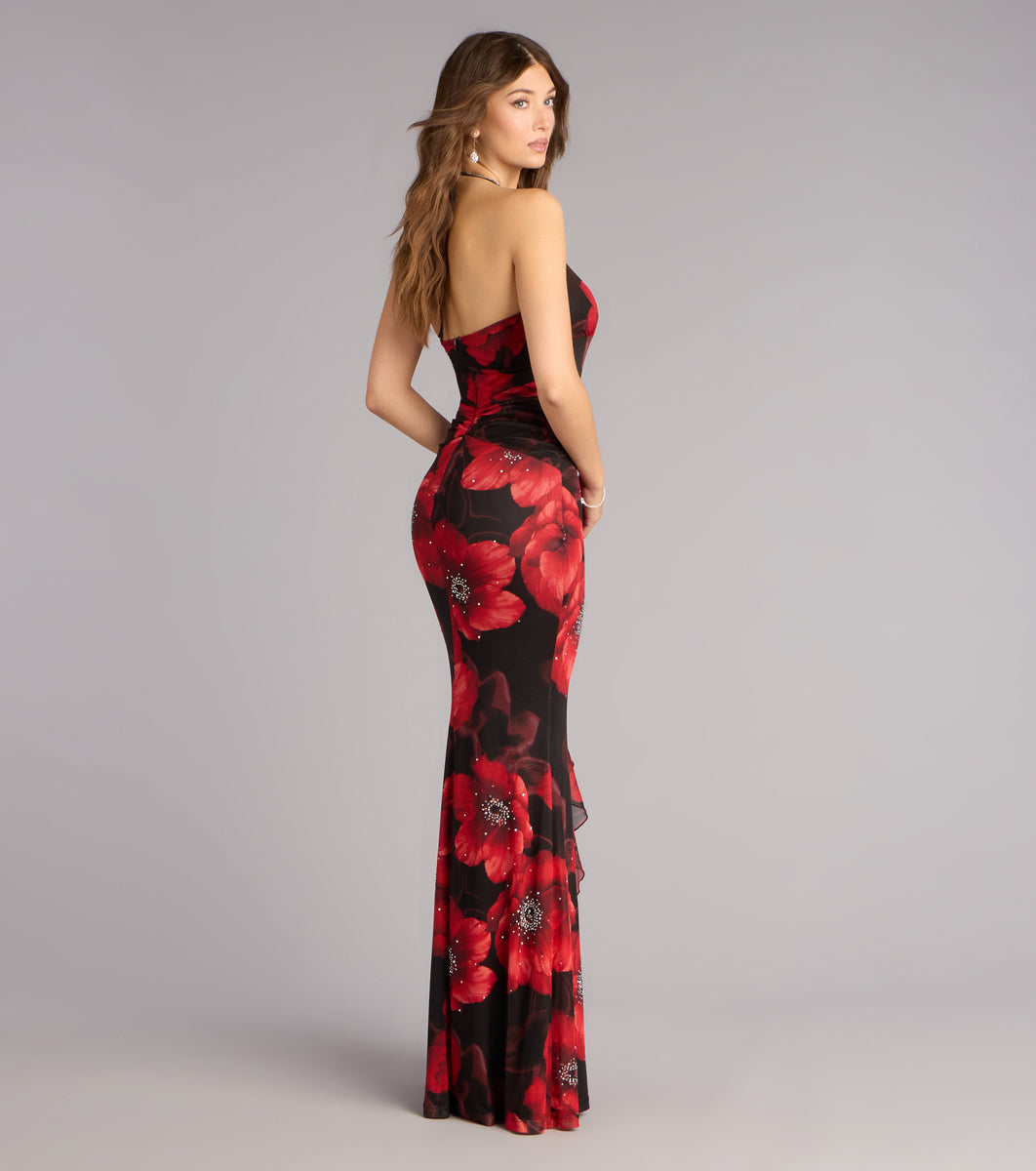 Christen Floral Rhinestone Mesh Formal Dress & Windsor