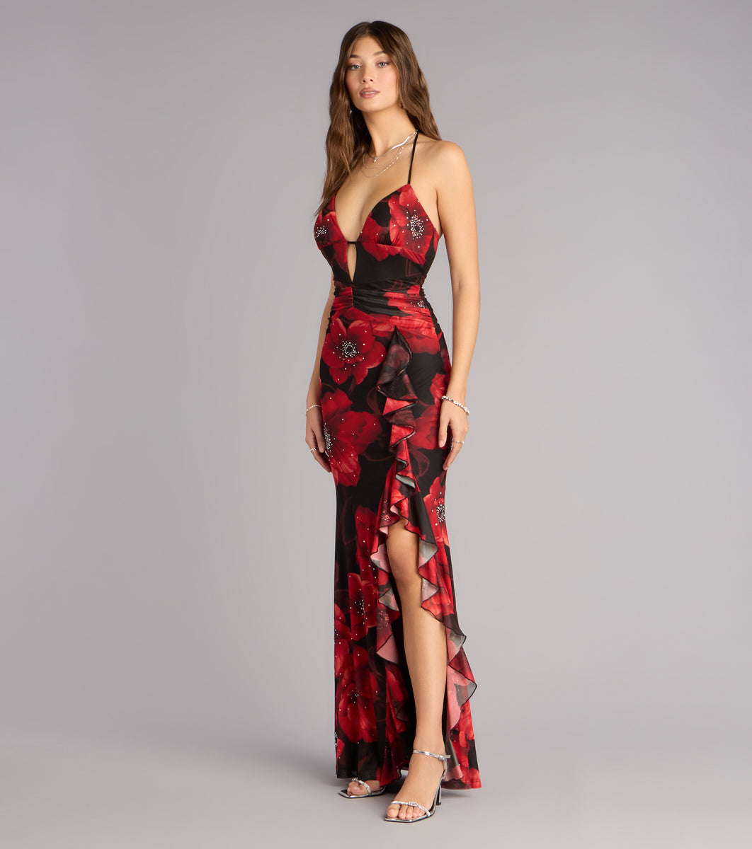 Christen Floral Rhinestone Mesh Formal Dress & Windsor