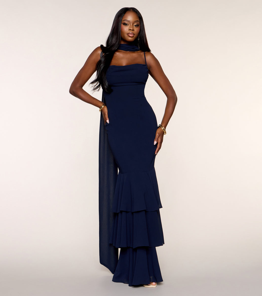 Aspen Chiffon Formal Dress With Scarf & Windsor