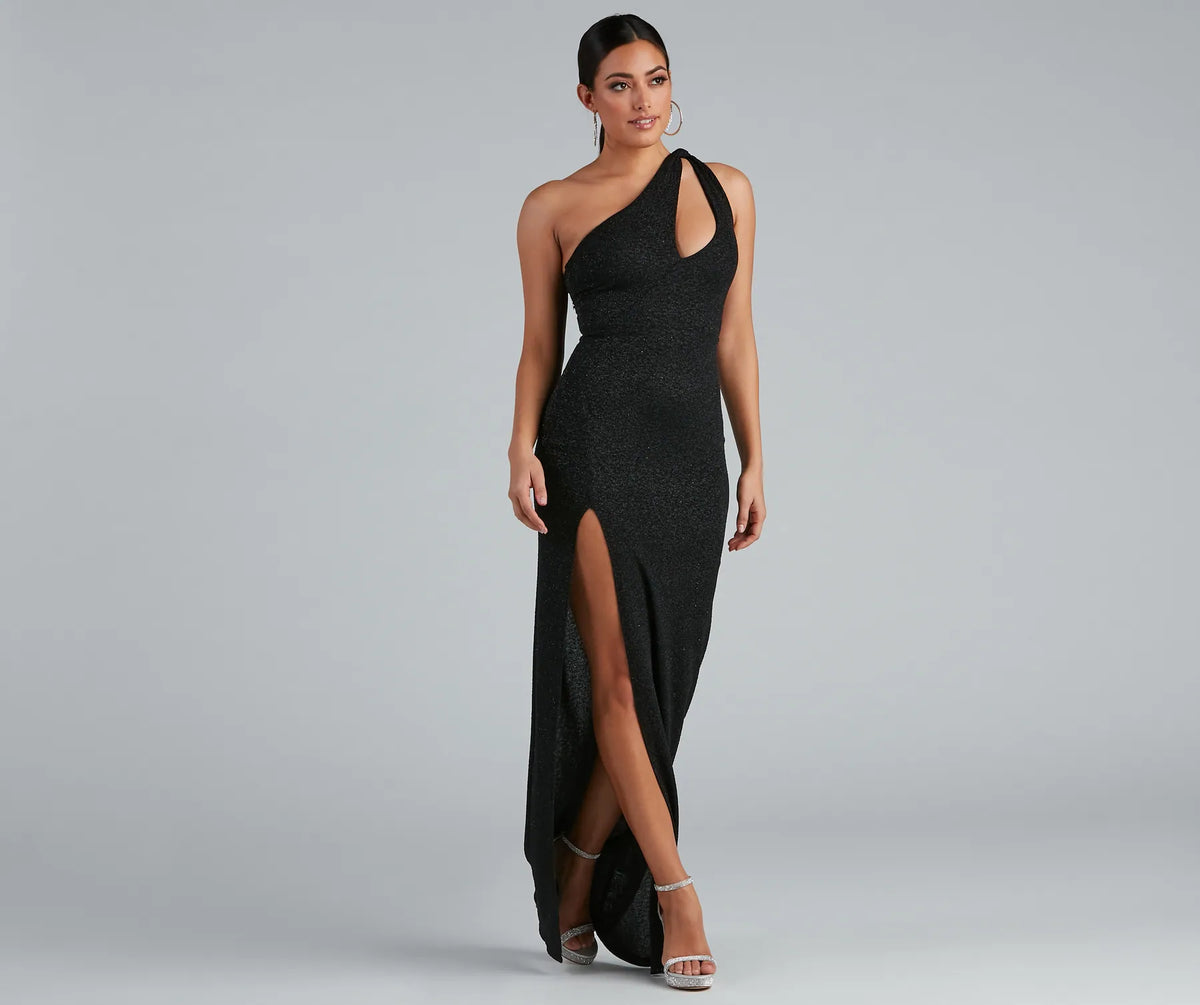 Evette Glitter One-Shoulder Slit Formal Dress & Windsor