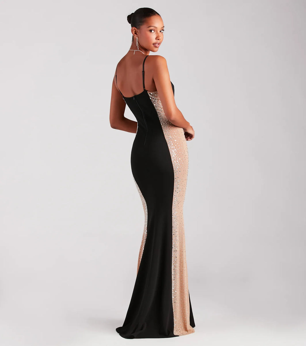 Jemma Rhinestone Sheer Mesh Formal Mermaid Dress & Windsor