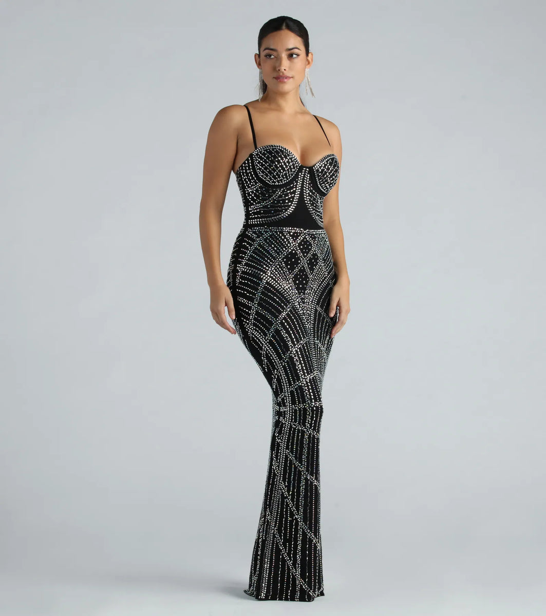 Mckenzie Formal Rhinestone Mesh Long Dress & Windsor