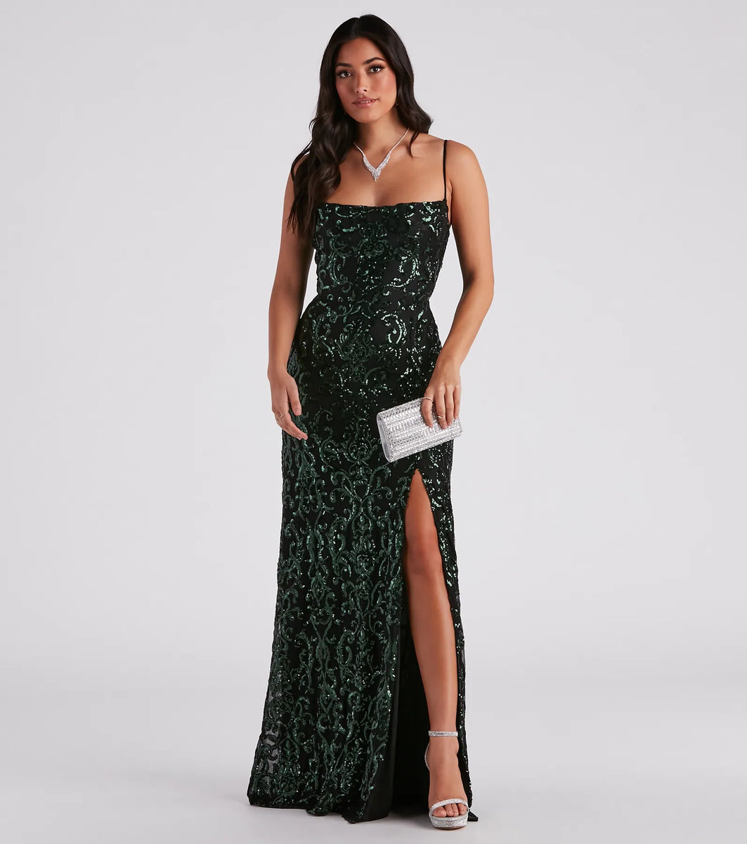 Melissa High Slit Sequin Formal Dress & Windsor