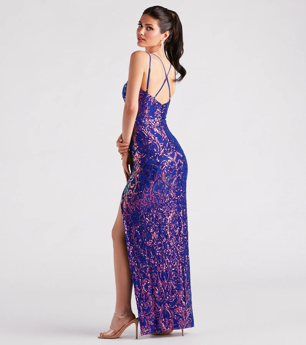 Phoebe Formal Sequin Cowl Neck Long Dress & Windsor