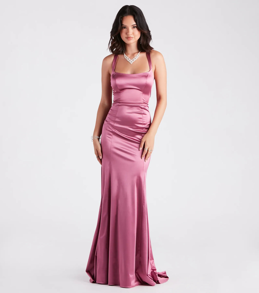 Cassie Formal Satin Lace-Up Mermaid Dress & Windsor