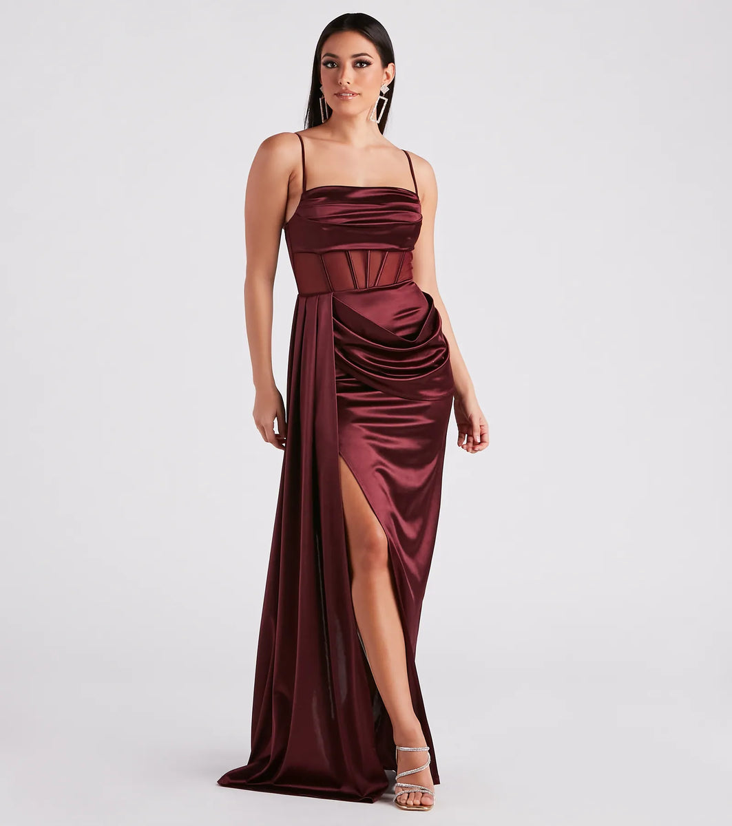 Nova Formal Satin Corset Side Sash Dress & Windsor