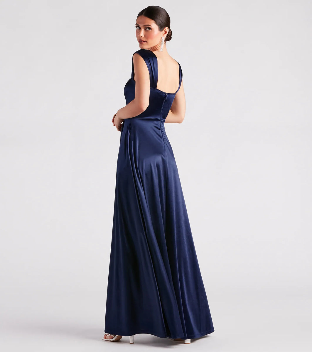 Lisa Satin High Slit A-Line Formal Dress & Windsor