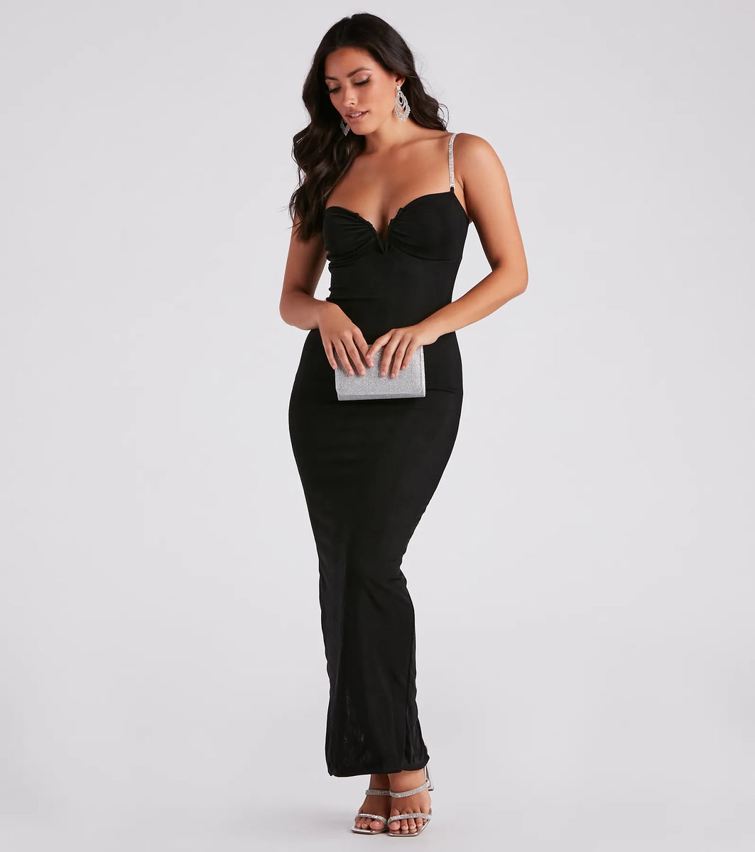 Arielle Rhinestone Strap Formal Dress & Windsor