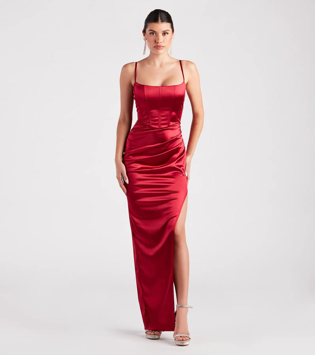 Helena Formal Satin Corset Slit Dress & Windsor