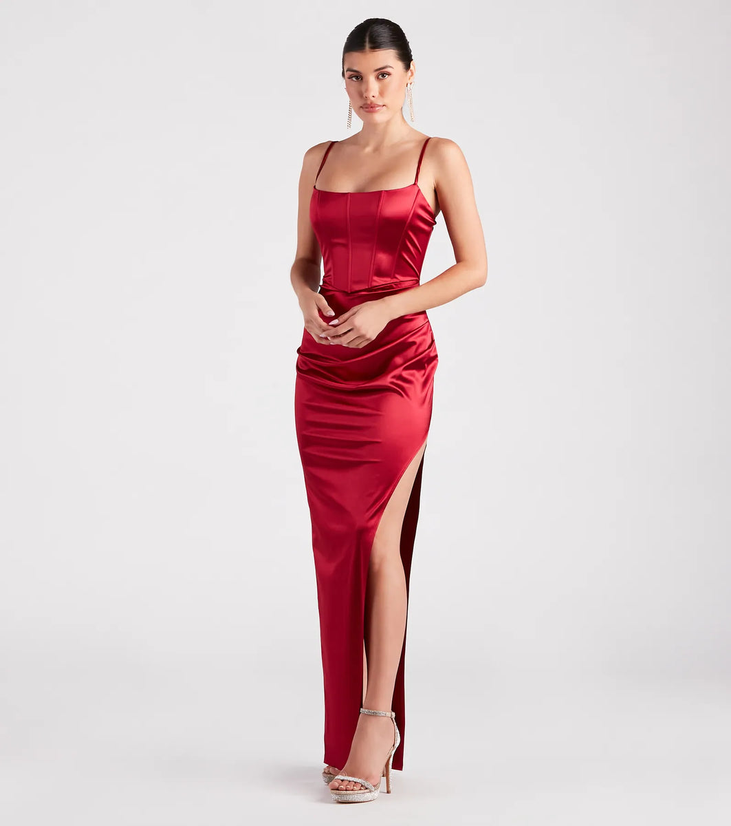 Helena Formal Satin Corset Slit Dress & Windsor