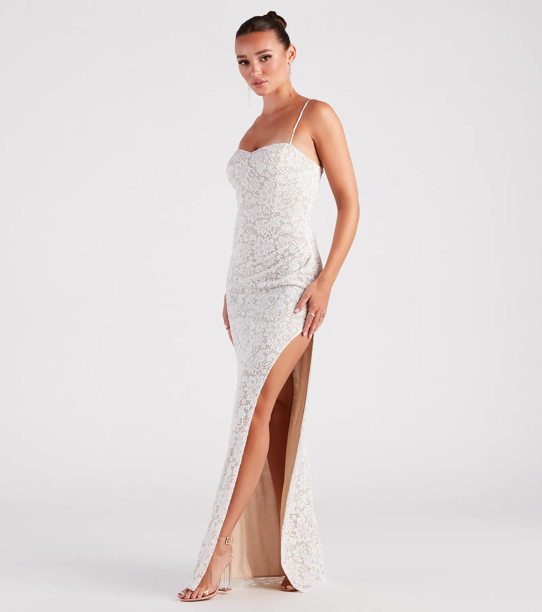 Daphne Formal Lace Slit Long Dress & Windsor
