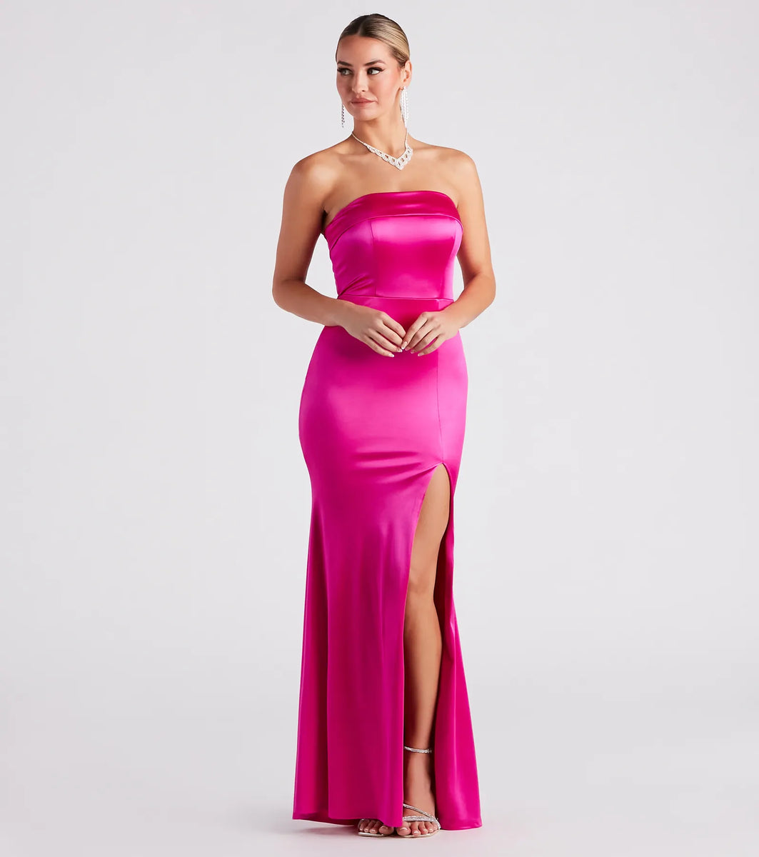 Mia Formal Satin Strapless Long Dress & Windsor