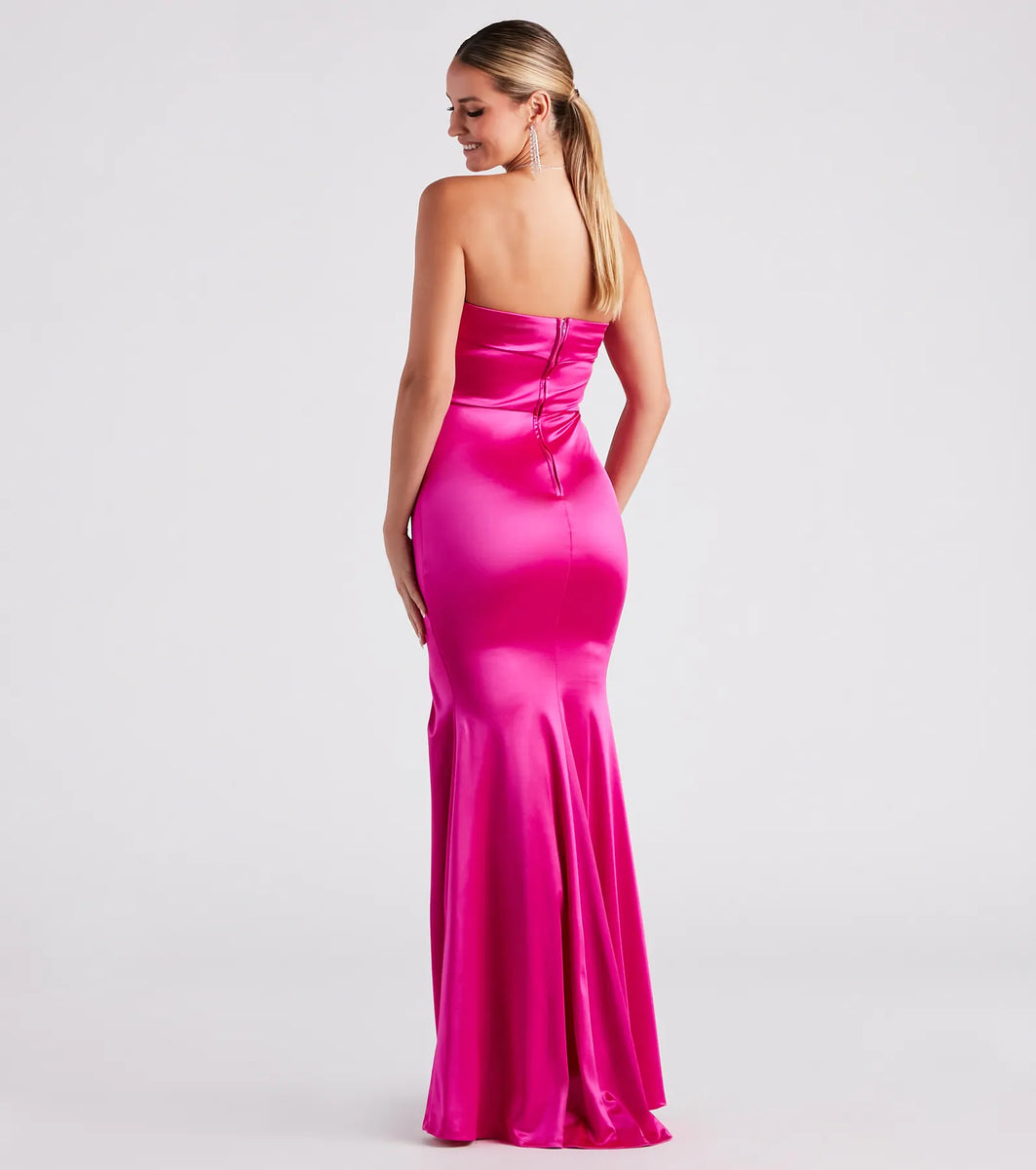 Mia Formal Satin Strapless Long Dress & Windsor