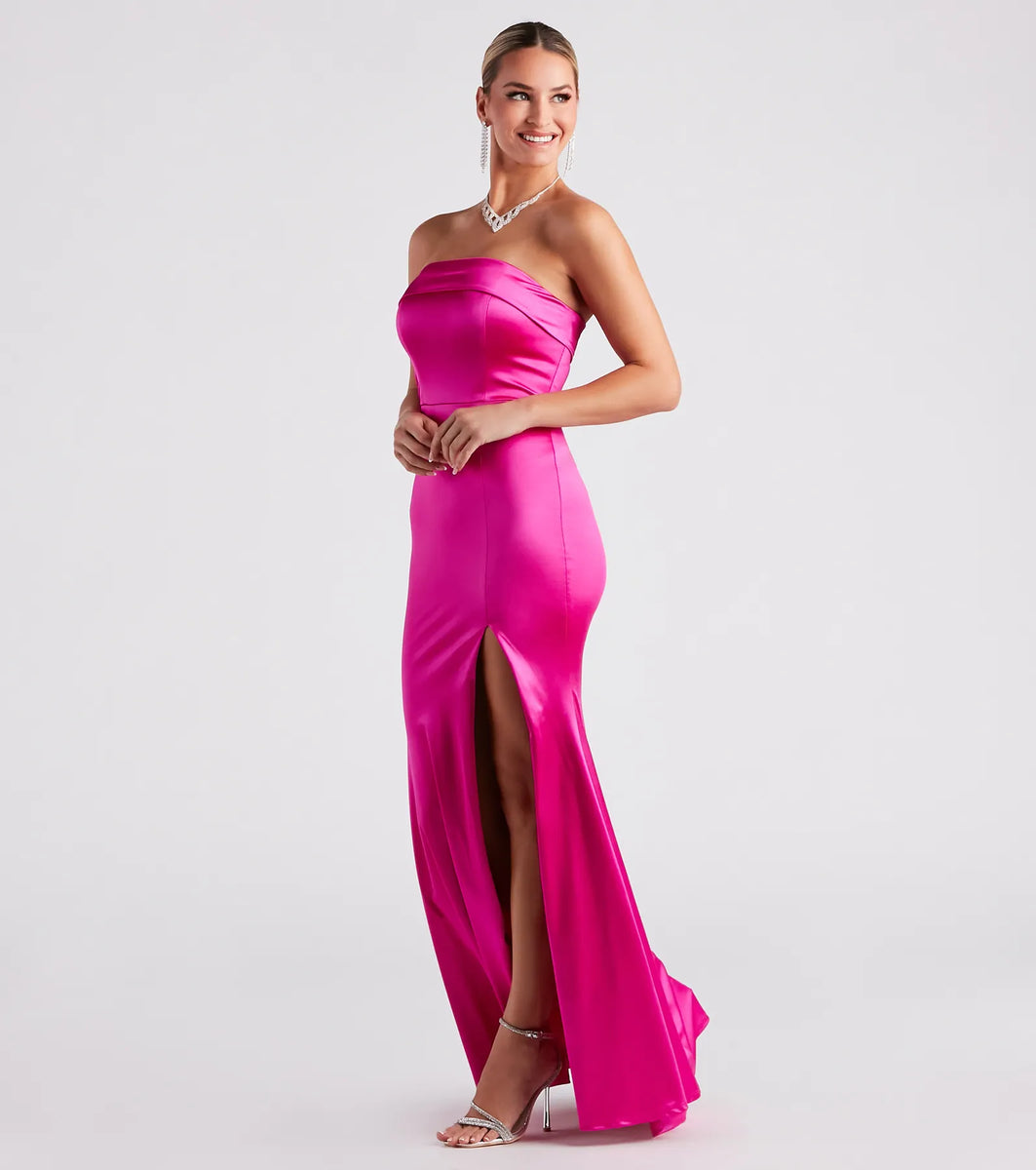 Mia Formal Satin Strapless Long Dress & Windsor