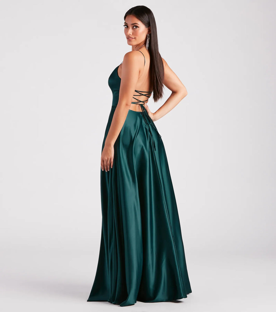 Rylan High Slit A-Line Satin Formal Dress & Windsor