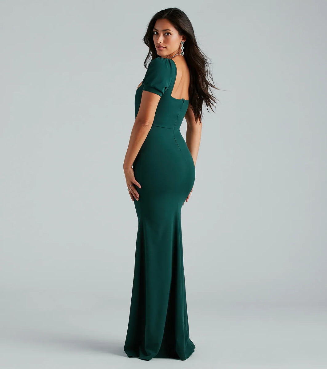 Marcie Formal Crepe Short Sleeve Mermaid Dress & Windsor