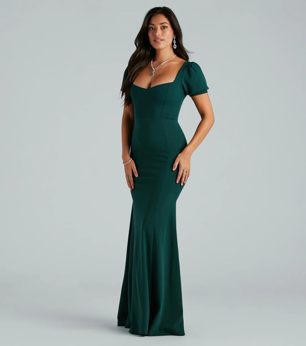 Marcie Formal Crepe Short Sleeve Mermaid Dress & Windsor