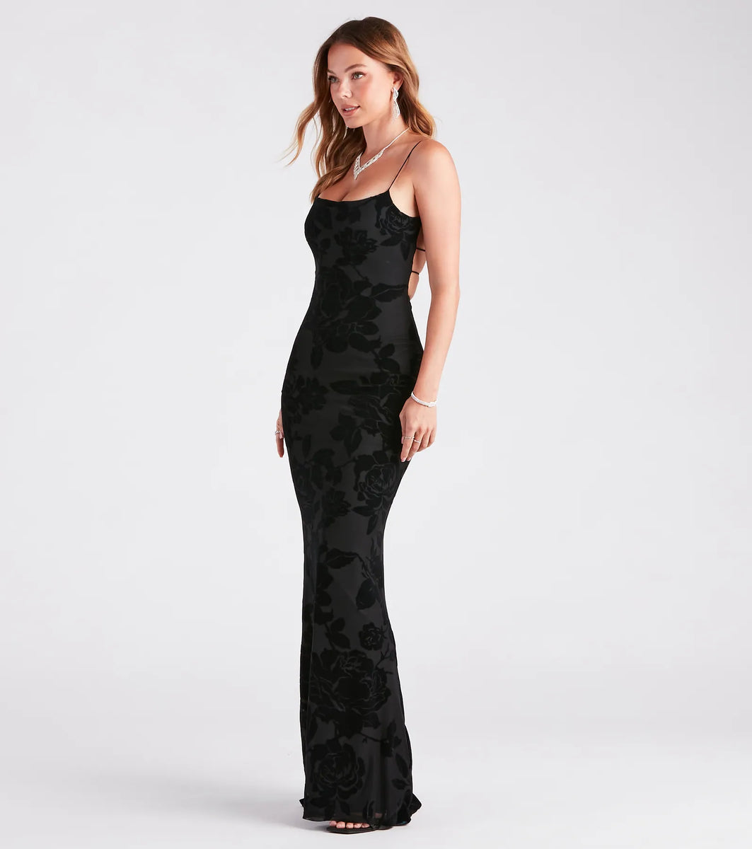 Ramona Formal Velvet Rose Strappy Mermaid Dress & Windsor