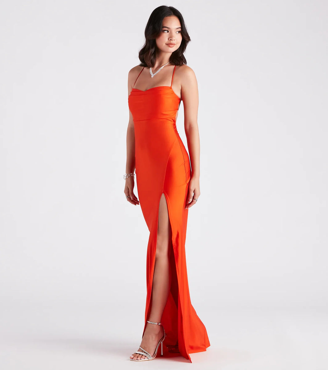 Delia Formal Cowl Neck Long Dress & Windsor