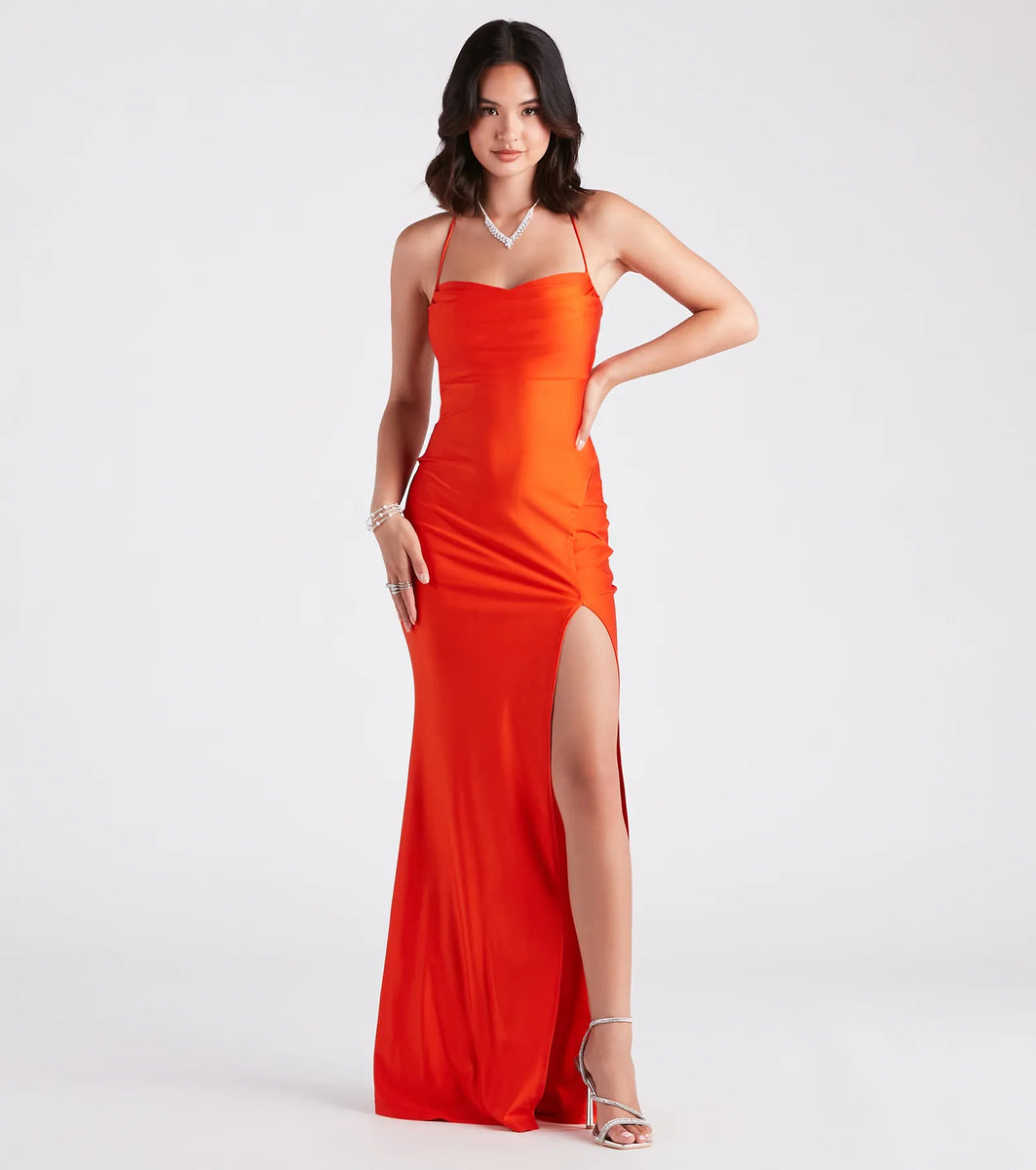 Delia Formal Cowl Neck Long Dress & Windsor