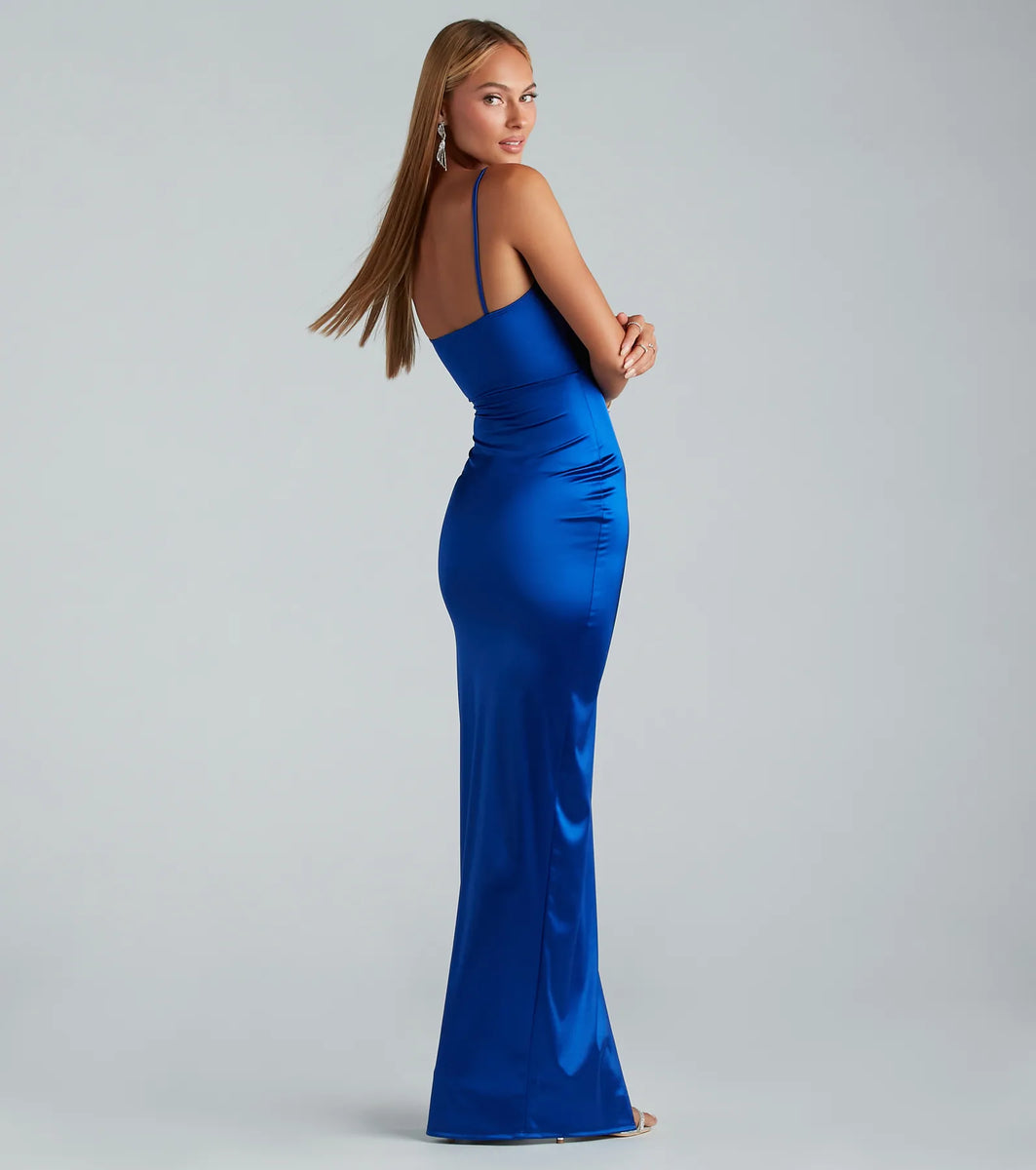 Elena Formal Satin High Slit Long Dress & Windsor