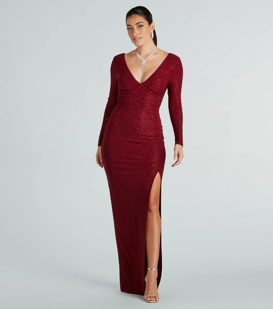 Jada Glitter Knit Long Sleeve Formal Dress & Windsor