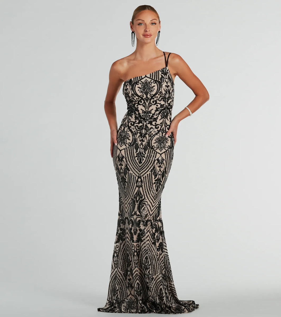 Sarah One-Shoulder Mermaid Sequin Formal Dress & Windsor
