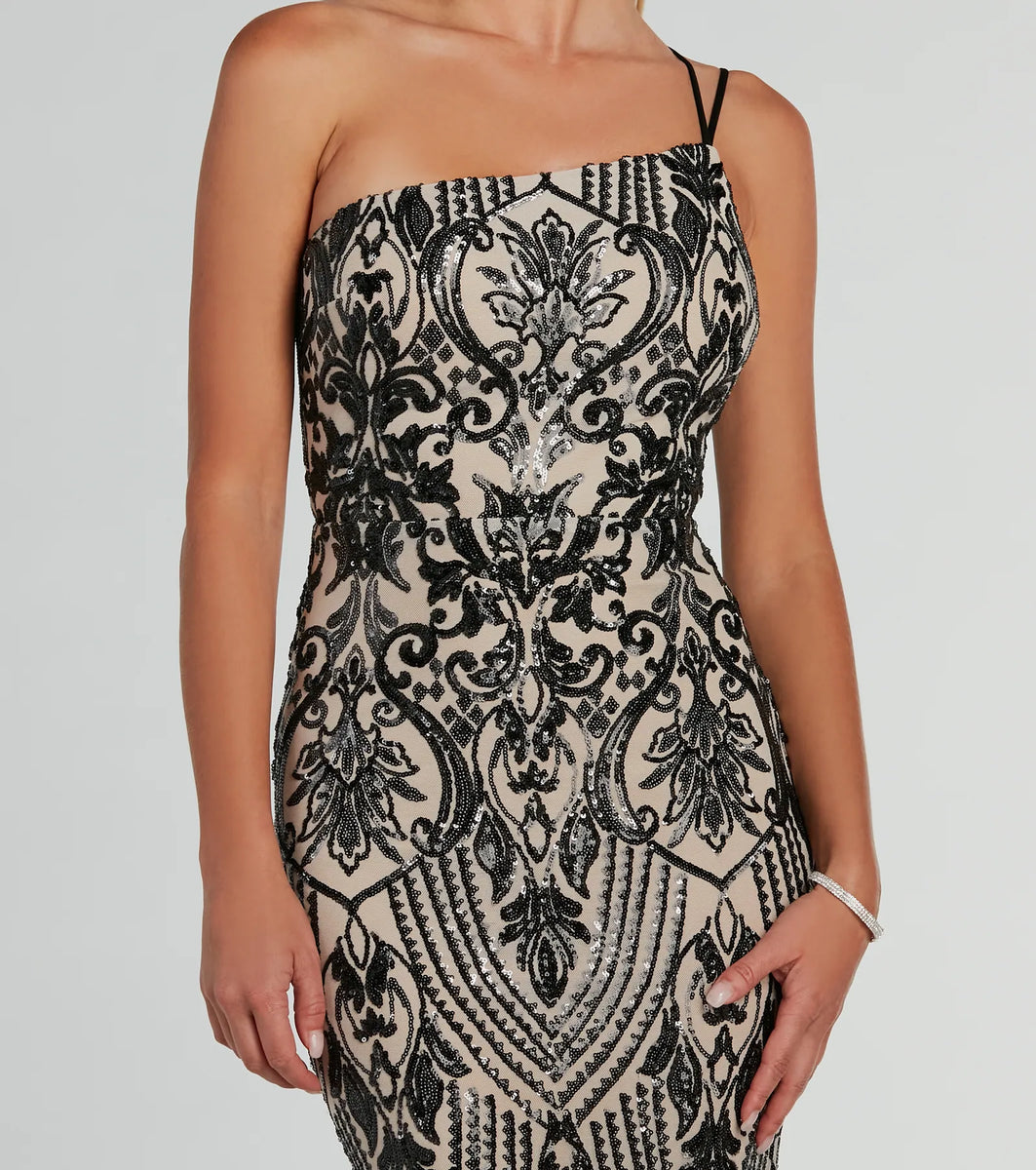 Sarah One-Shoulder Mermaid Sequin Formal Dress & Windsor