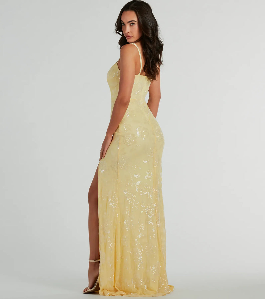 Kimber High Slit Floral Sequin Mermaid Dress & Windsor