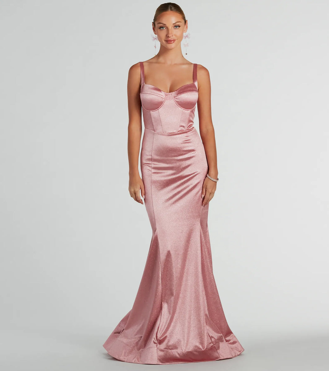 Ria Bustier Mermaid Glitter Satin Formal Dress & Windsor