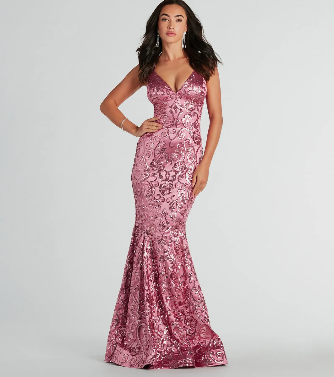 Saskia Lace Up Mermaid Sequin Satin Formal Dress Windsor